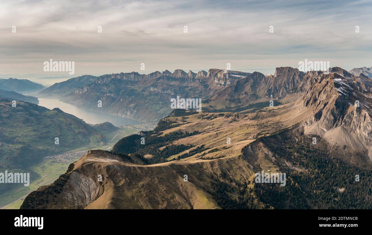 Aerial view of the Walensee and the Churfirsten Stock Photo - Alamy