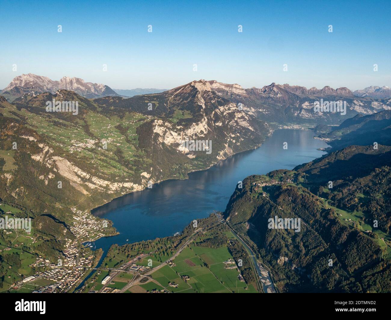 Aerial view of the Walensee and the Churfirsten Stock Photo - Alamy
