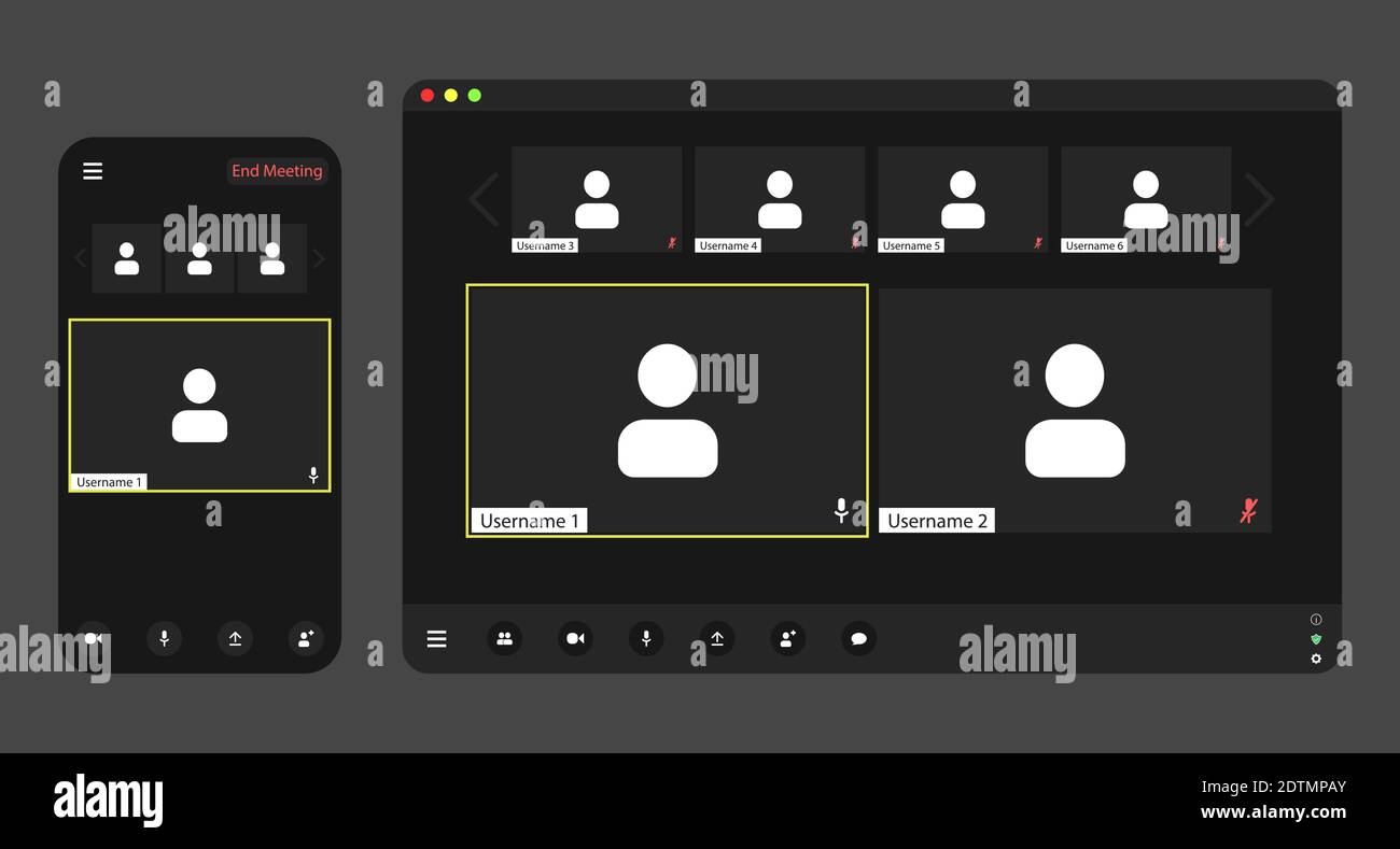 Template video conference user interface on realistic phone and tablet ...