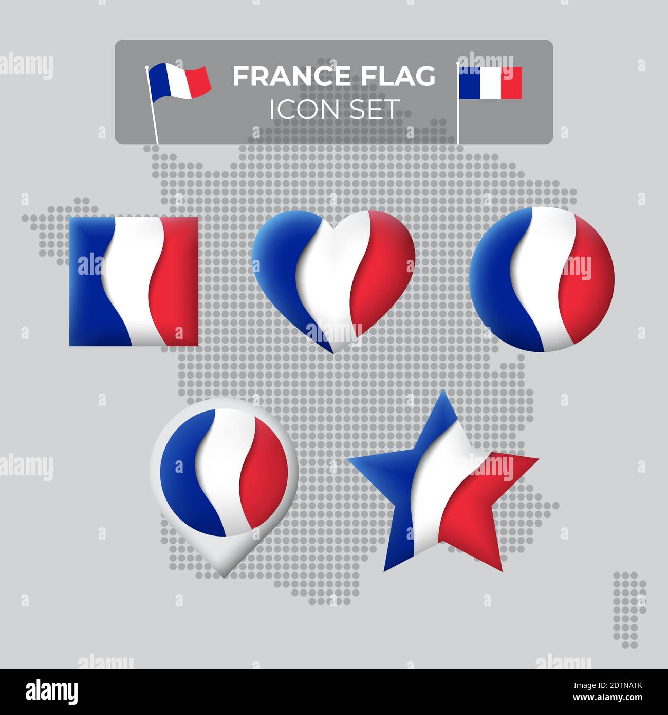 France flag icons set in the shape of square, heart, circle, stars and ...