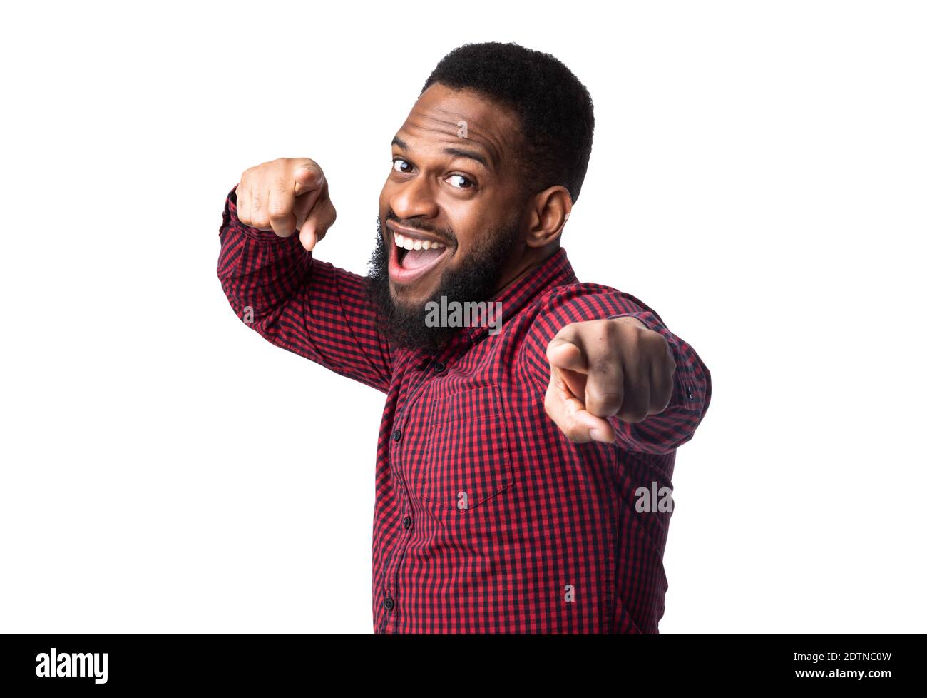Positive Black Guy Pointing Fingers At Camera Over White Background ...