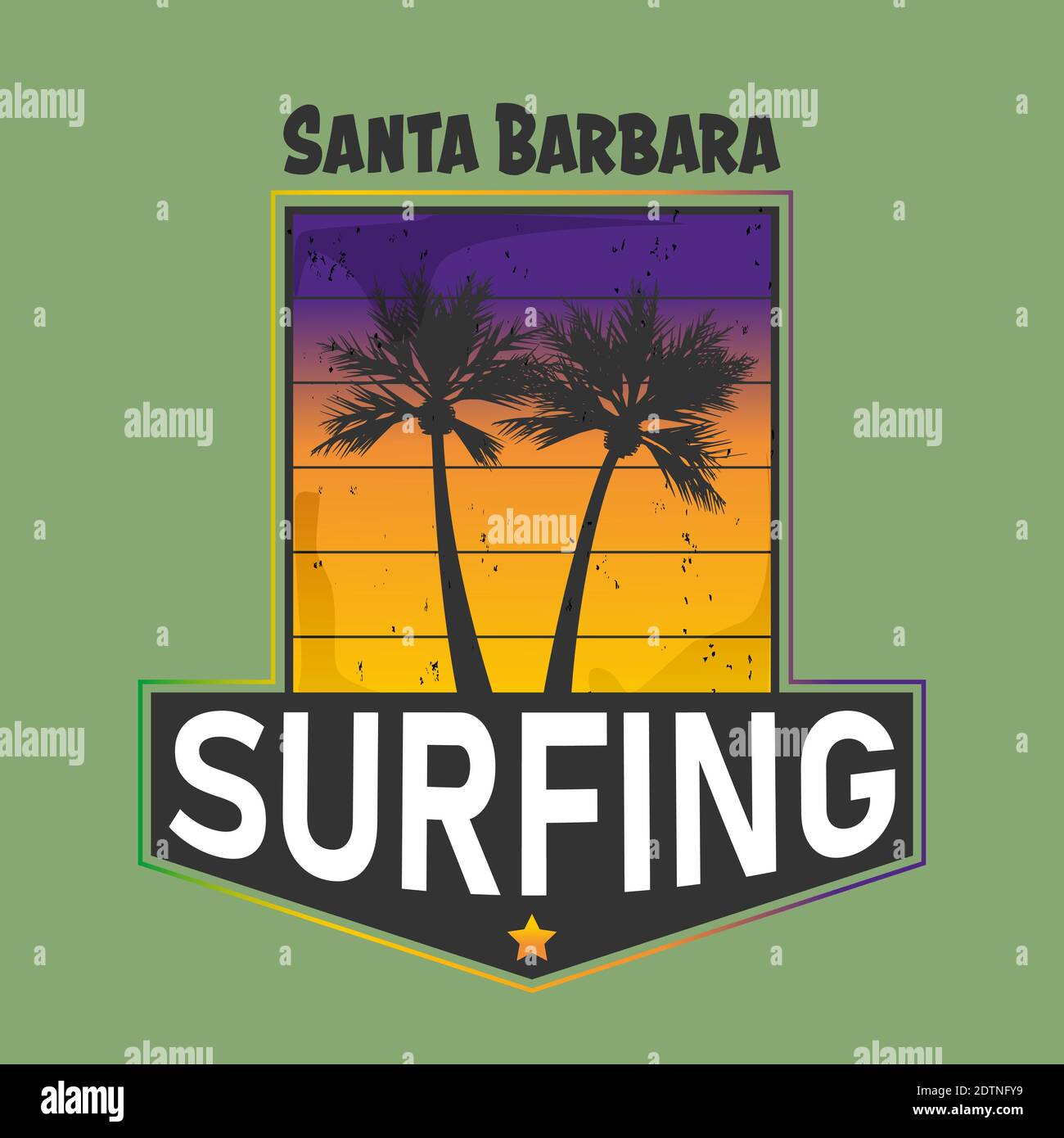 vector illustration of Santa Barbara and surfing . tee shirt graphics ...