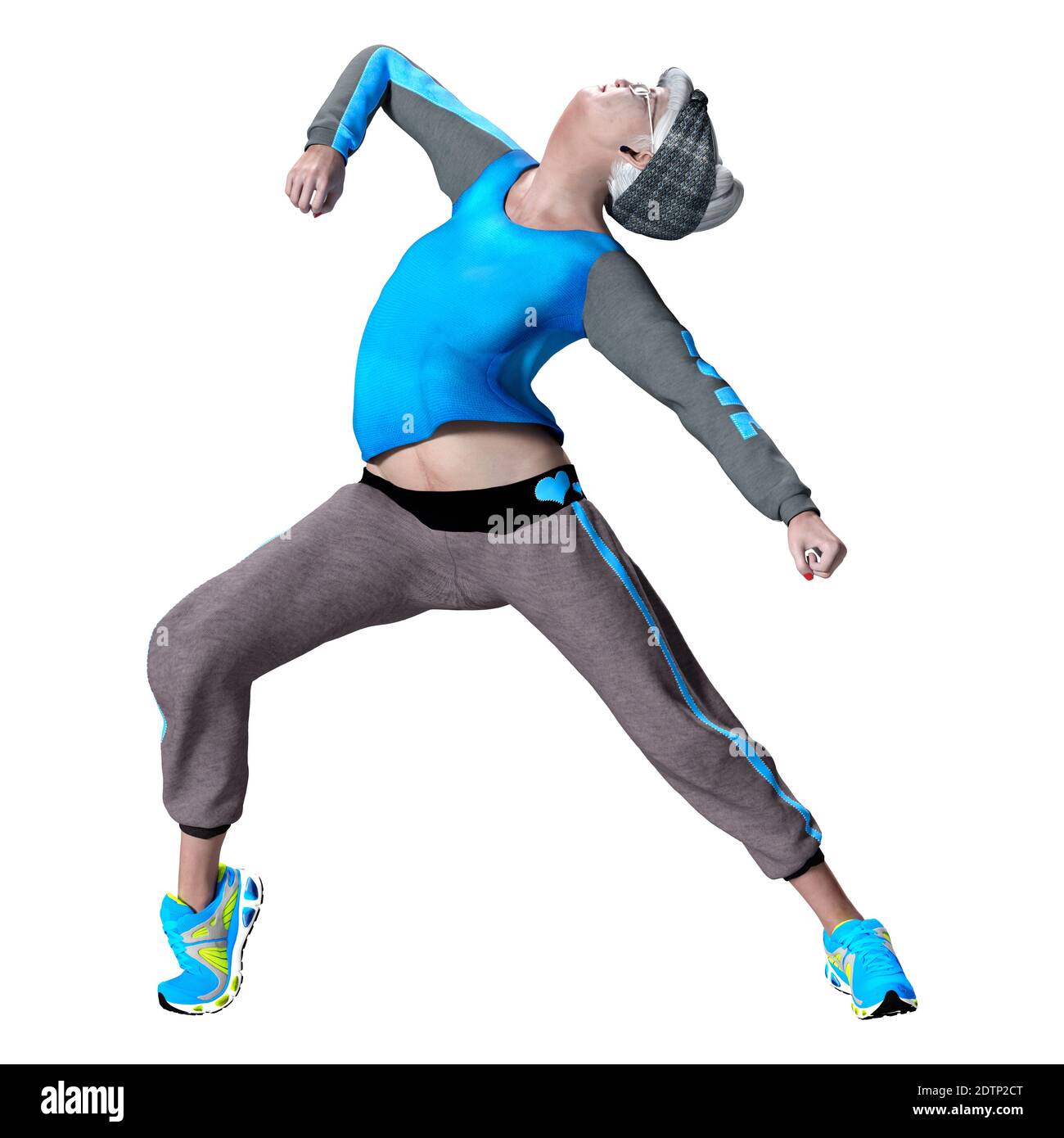 3D rendering of a senior woman dancing isolated on white background ...