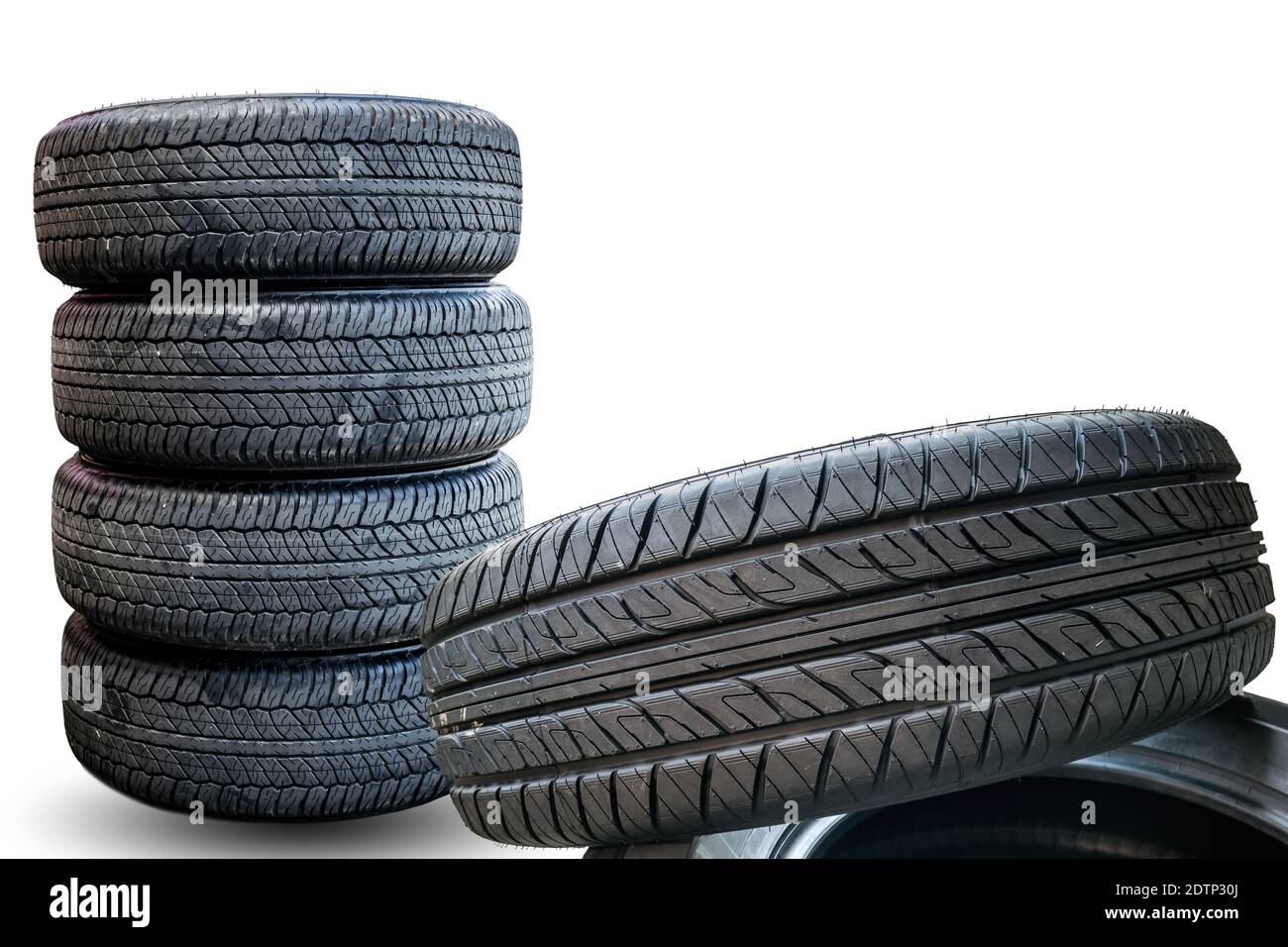 Closeup group of tires on white background Stock Photo - Alamy