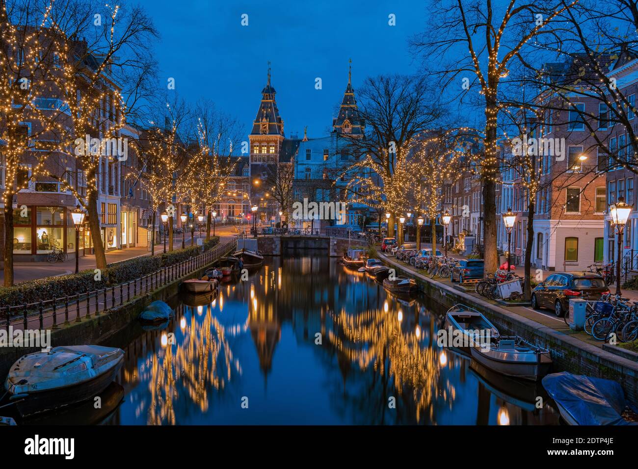 Amsterdam Netherlands canals with Christmas lights during December ...