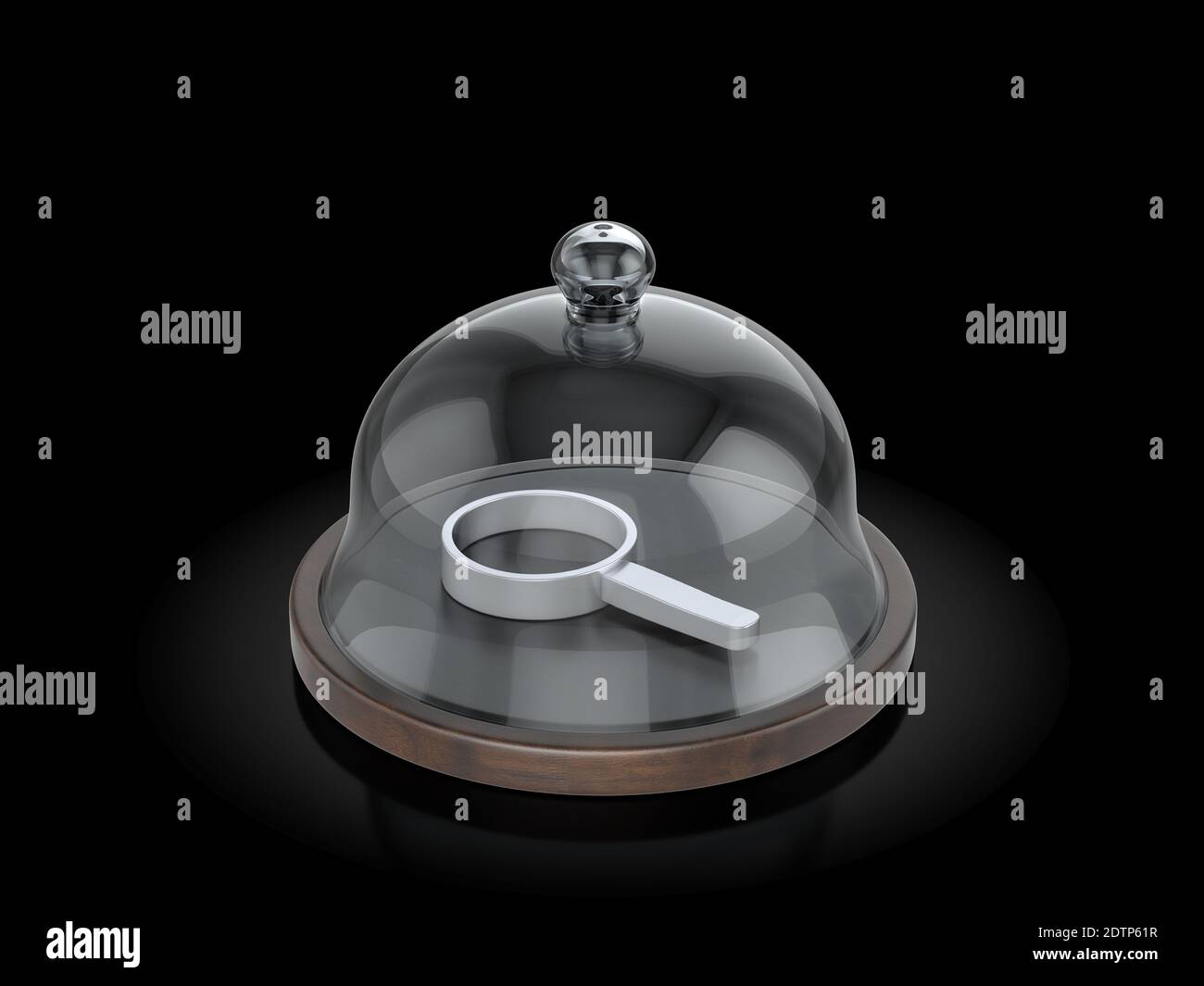 Magnifier symbol under the dome on a black background. Vector ...