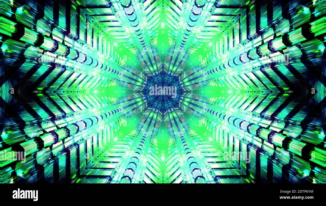 Blinking green and blue star shaped 3d illustration background ...