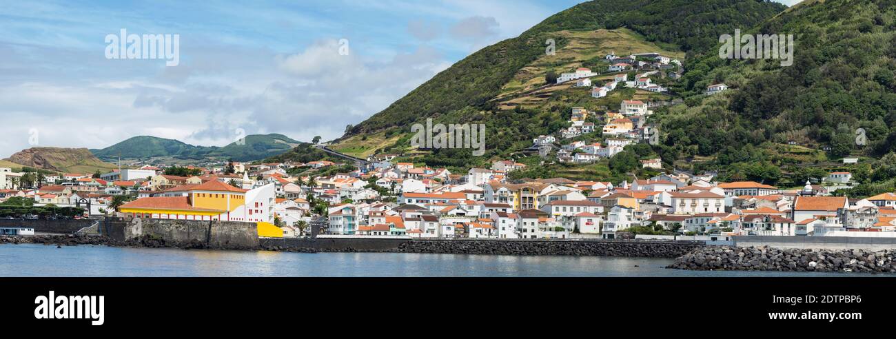 Velas, the main town on the island. Sao Jorge Island, an island in the ...