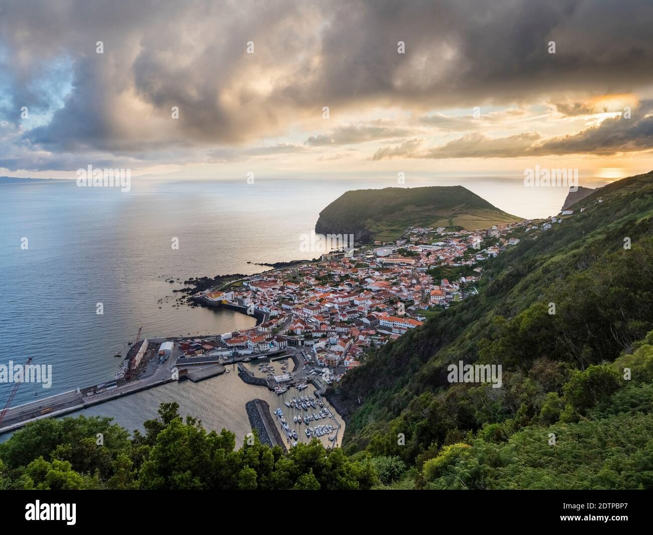 Velas, the main town on the island. Sao Jorge Island, an island in the ...