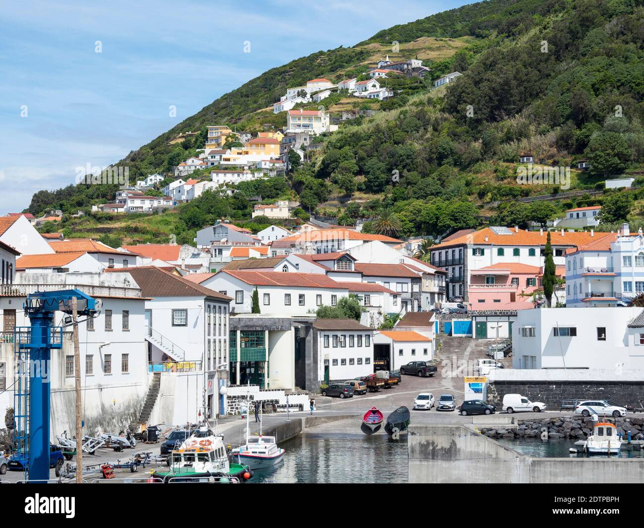 Velas, the main town on the island. Sao Jorge Island, an island in the ...