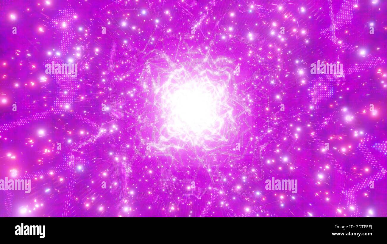 Pink bright glowing sci-fi space particle galaxy 3d illustration ...