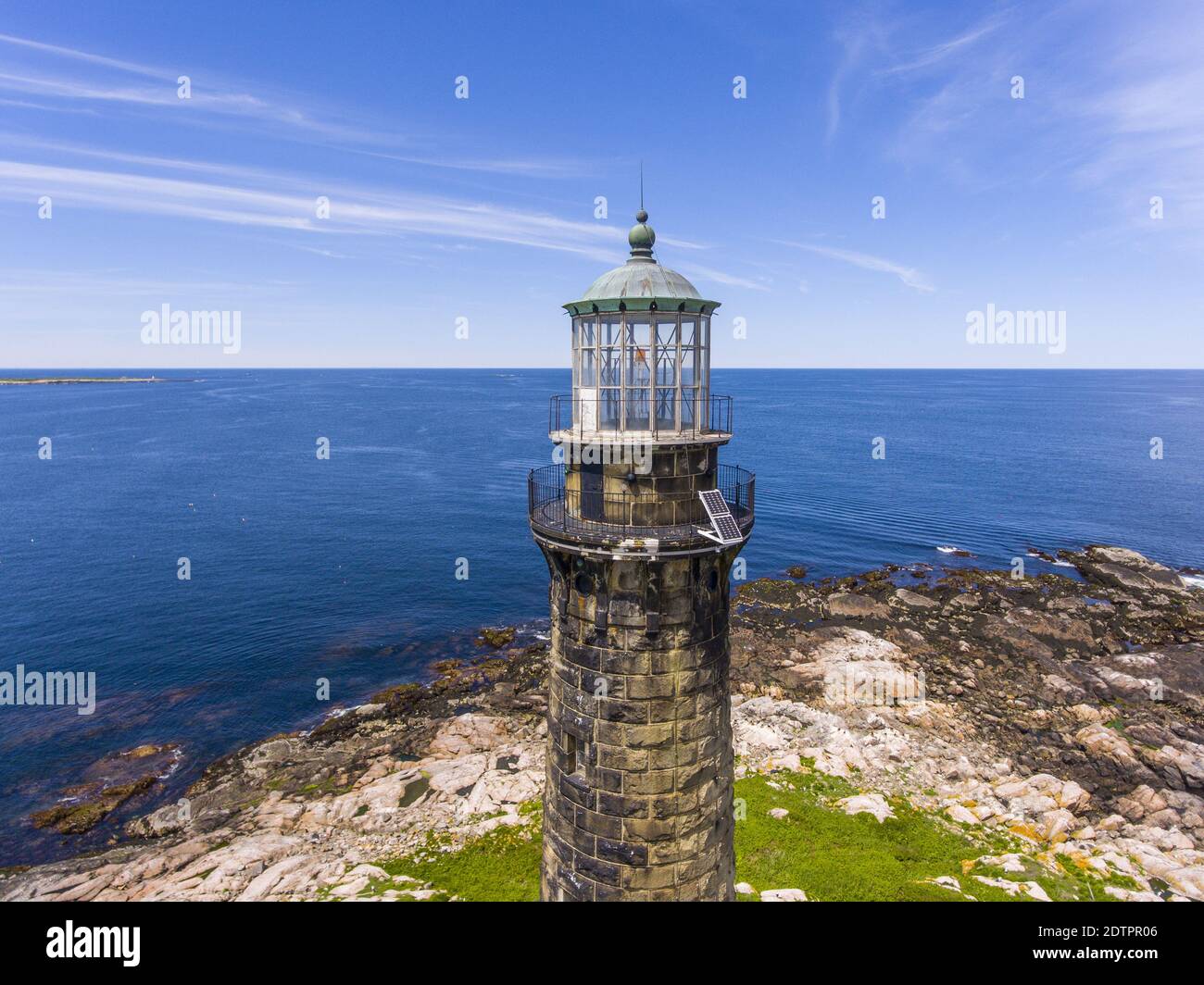 Aerial view of Thacher Island Lighthouse on Thacher Island, Rockport ...