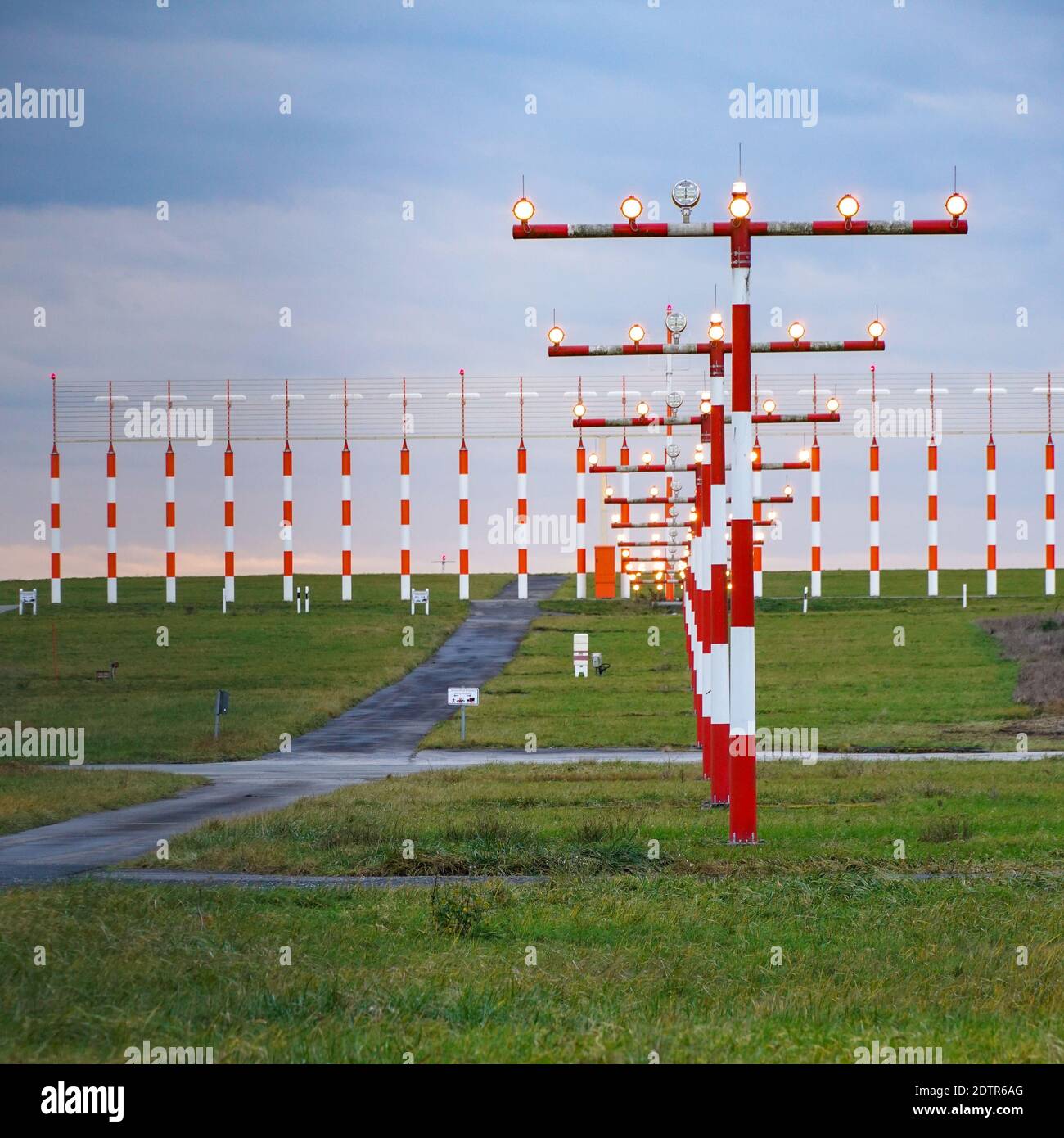The navigation lights on the entry lane at an airport Stock Photo - Alamy