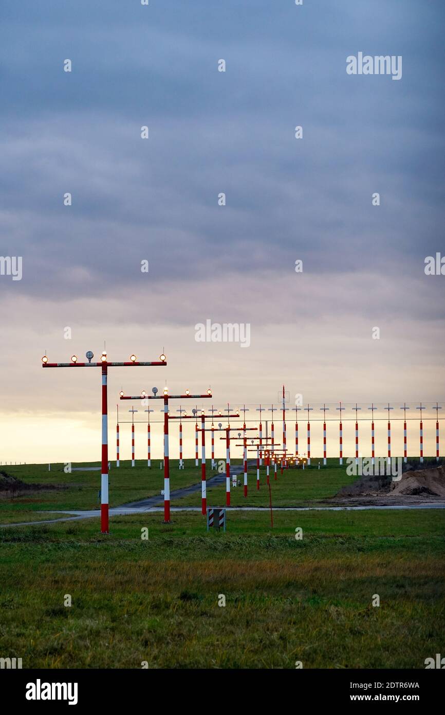 The navigation lights on the entry lane at an airport Stock Photo - Alamy