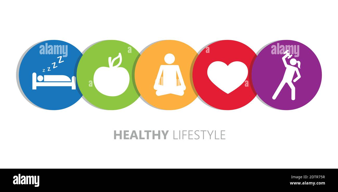healthy lifestyle icons sleep apple yoga heart sport vector ...