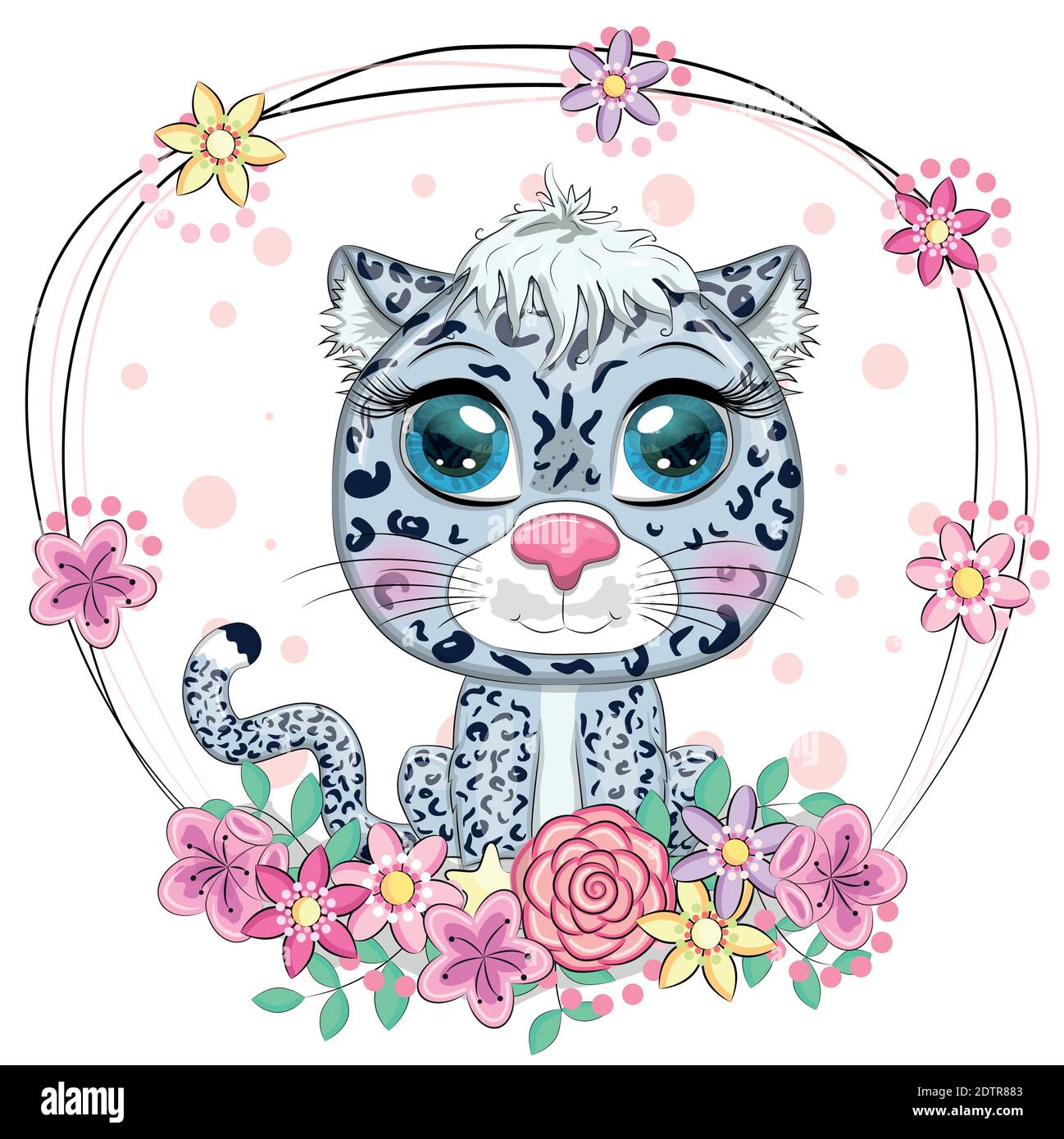 Cartoon snow leopard with expressive eyes. Wild animals, character ...