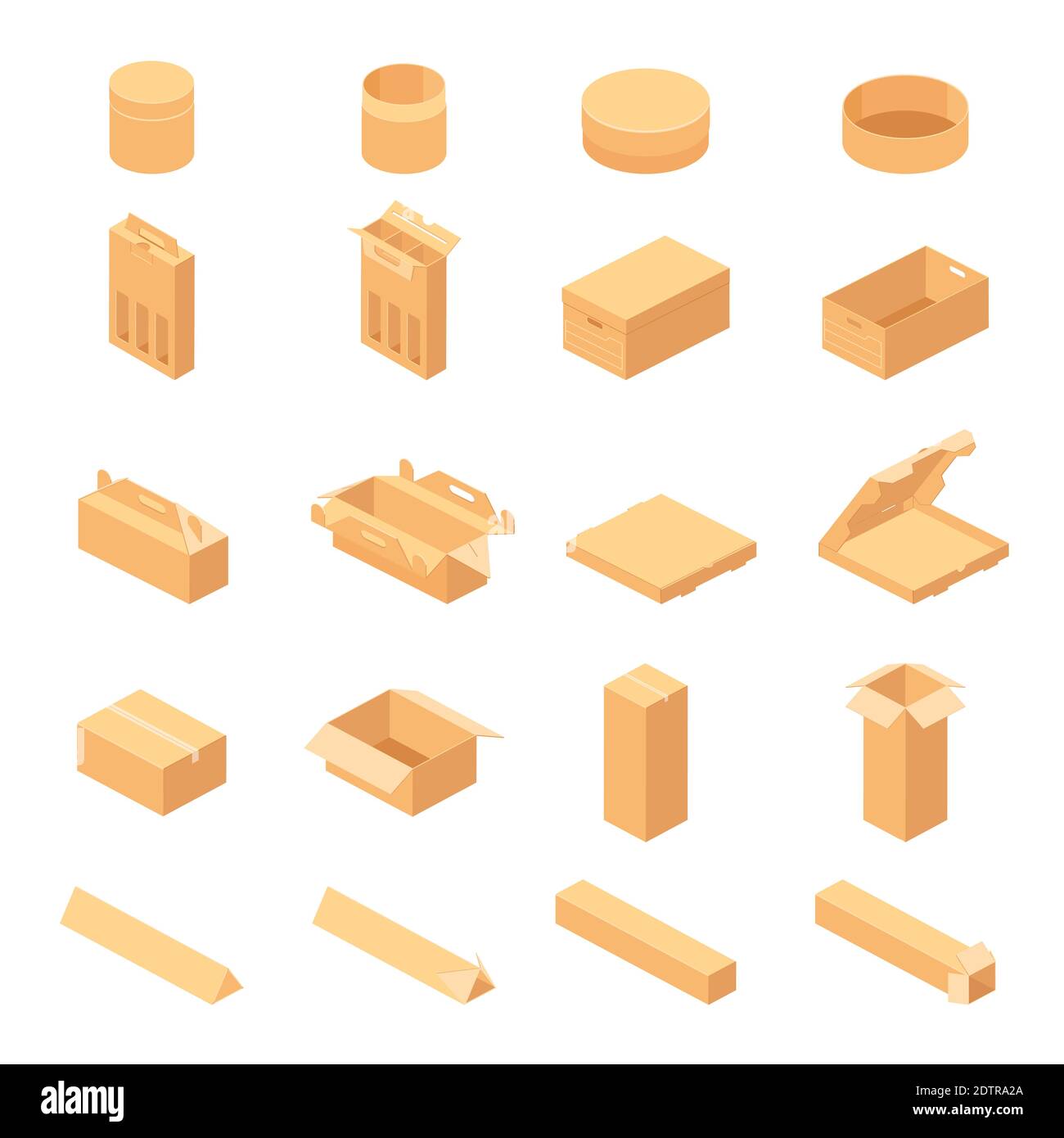 Carton delivery packaging open and closed box. Cardboard box mockup set ...