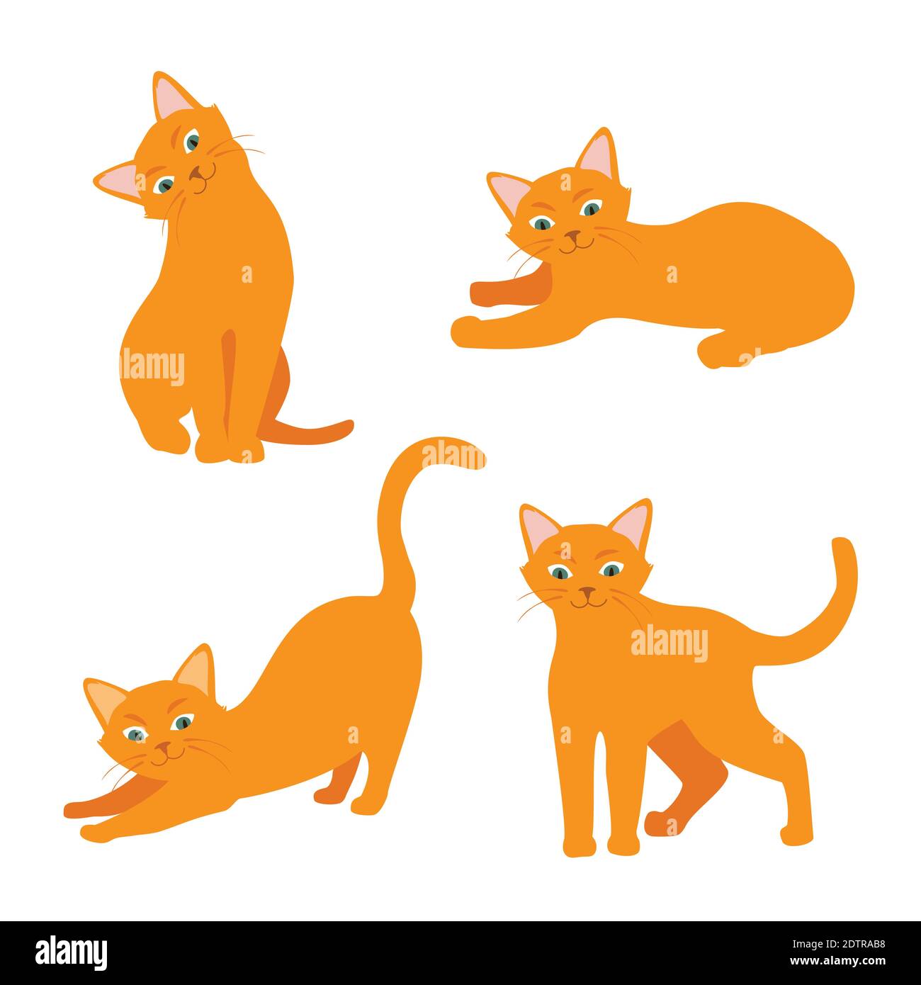 Cartoon cat set with different poses and emotions. Cat behavior and body language. Ginger kitty ...