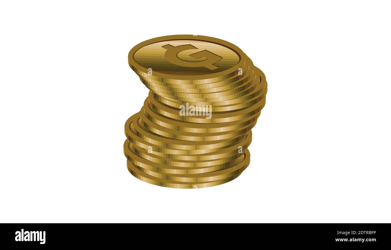 A digital illustration of many g coins on a white background Stock ...