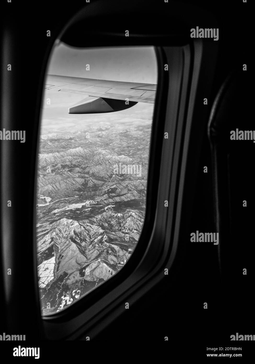 Aircraft wing seen through window Black and White Stock Photos & Images ...