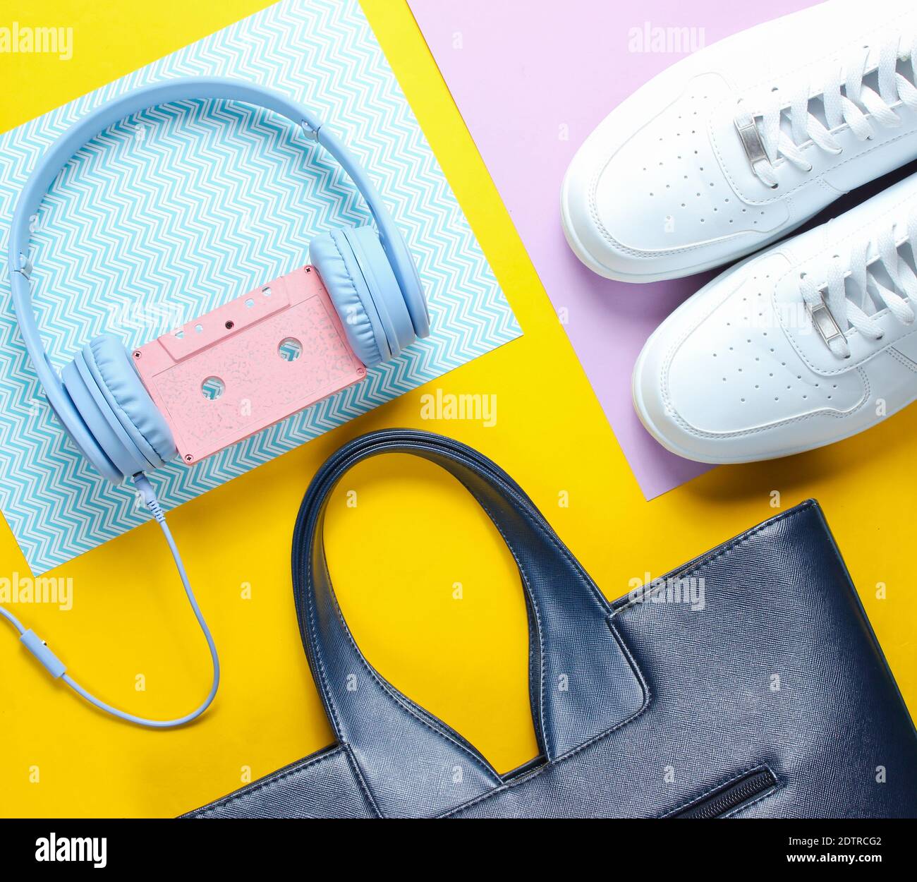 Retro 80s old fashioned objects on a creative background. White ...