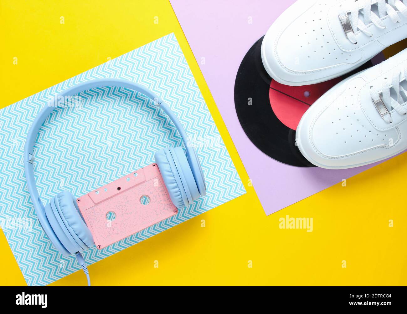 Pop Culture, retro 80s old fashioned objects on a creative background ...