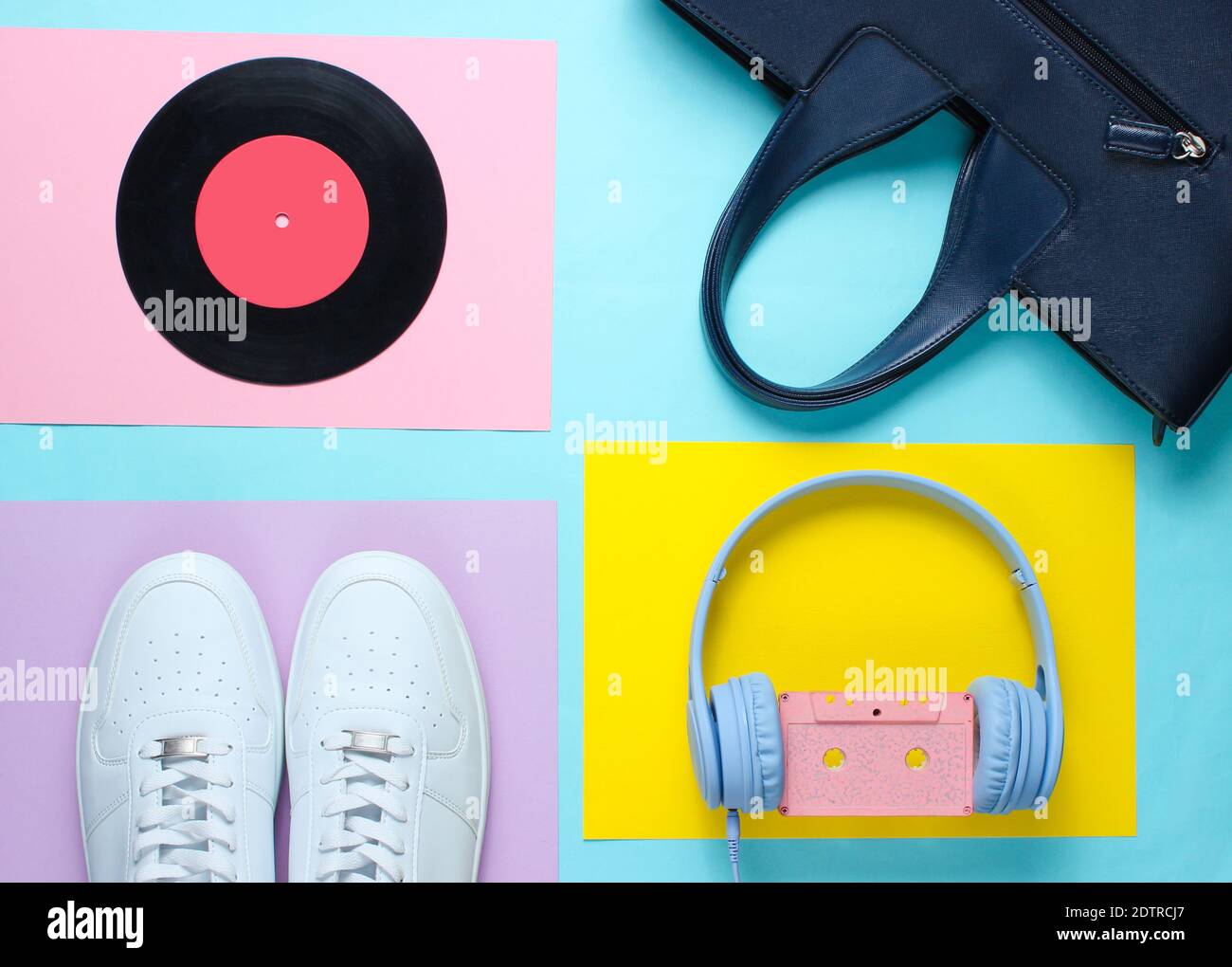 Pop Culture, retro 80s old fashioned objects on a creative background ...