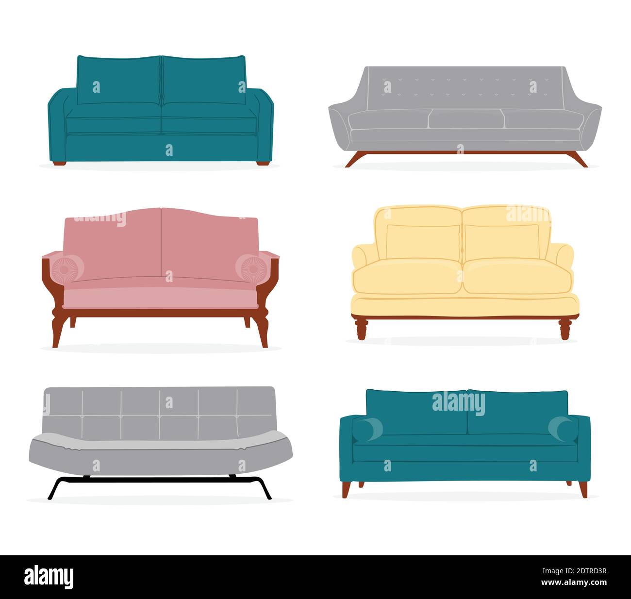 Set of sofa. Collection of sofa in flat cartoon style. Vector Stock ...