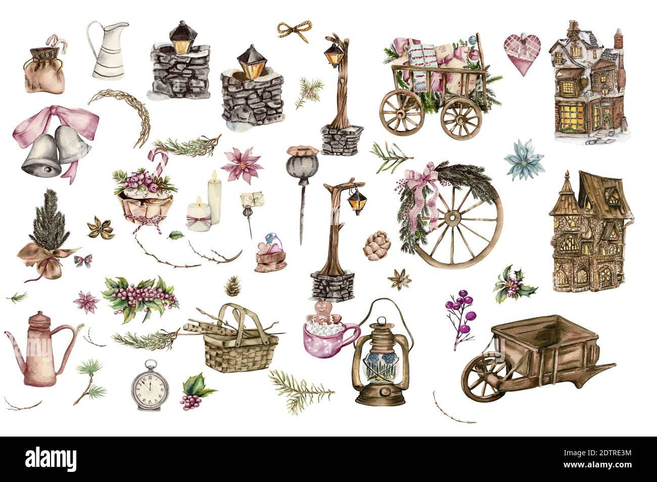 Vintage vilage watercolor rustic clipart. Style of life. Botanical ...