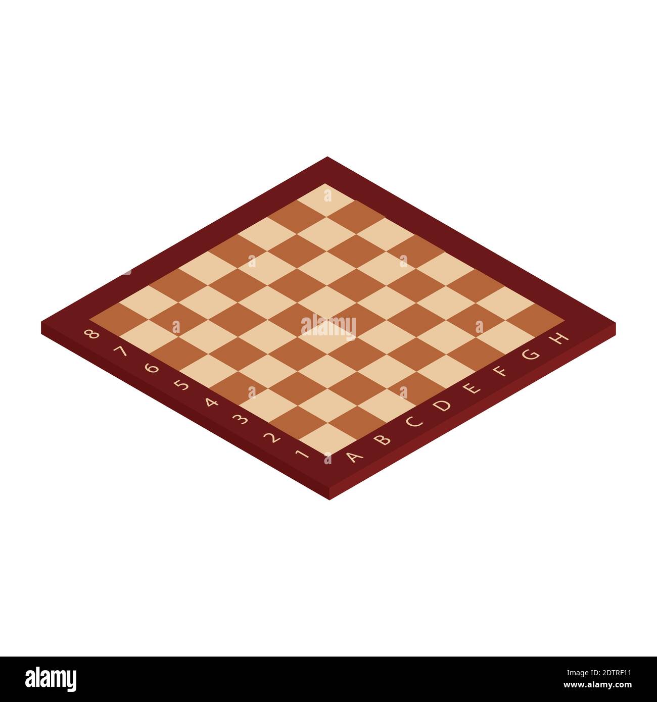 Wooden Chess board isolated on white background isometric view. Empty ...