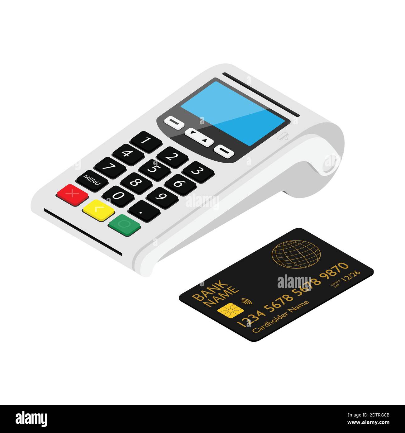 POS Terminal payment machine and bank credit card isolated on white ...