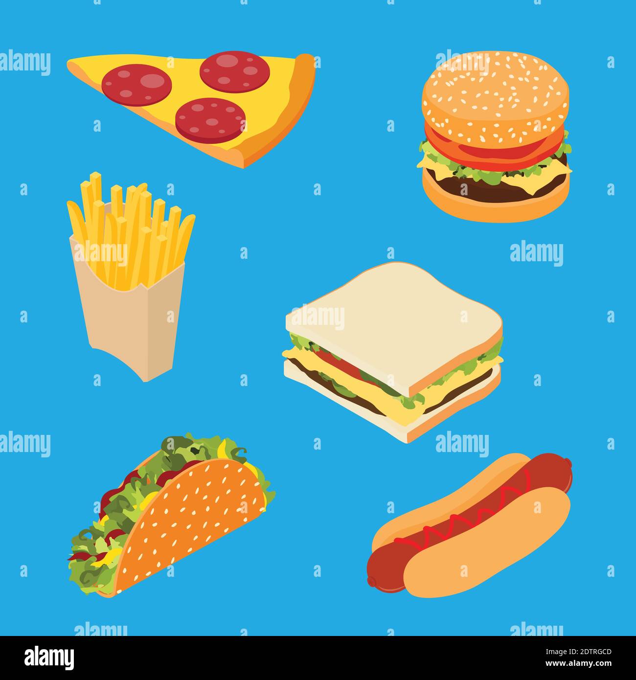 Set of fast food : french fries, hotdog, sandwich, burger hamburger or ...