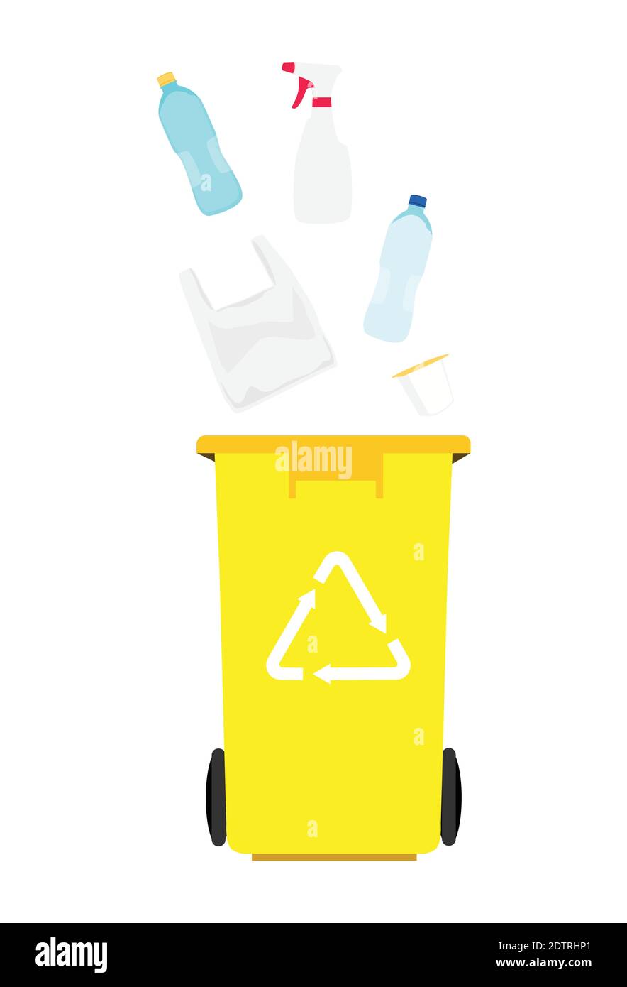 Yellow can with sorted plastic garbage vector icon. Recycling garbage ... Yellow can with sorted plastic garbage vector icon. Recycling garbage ...