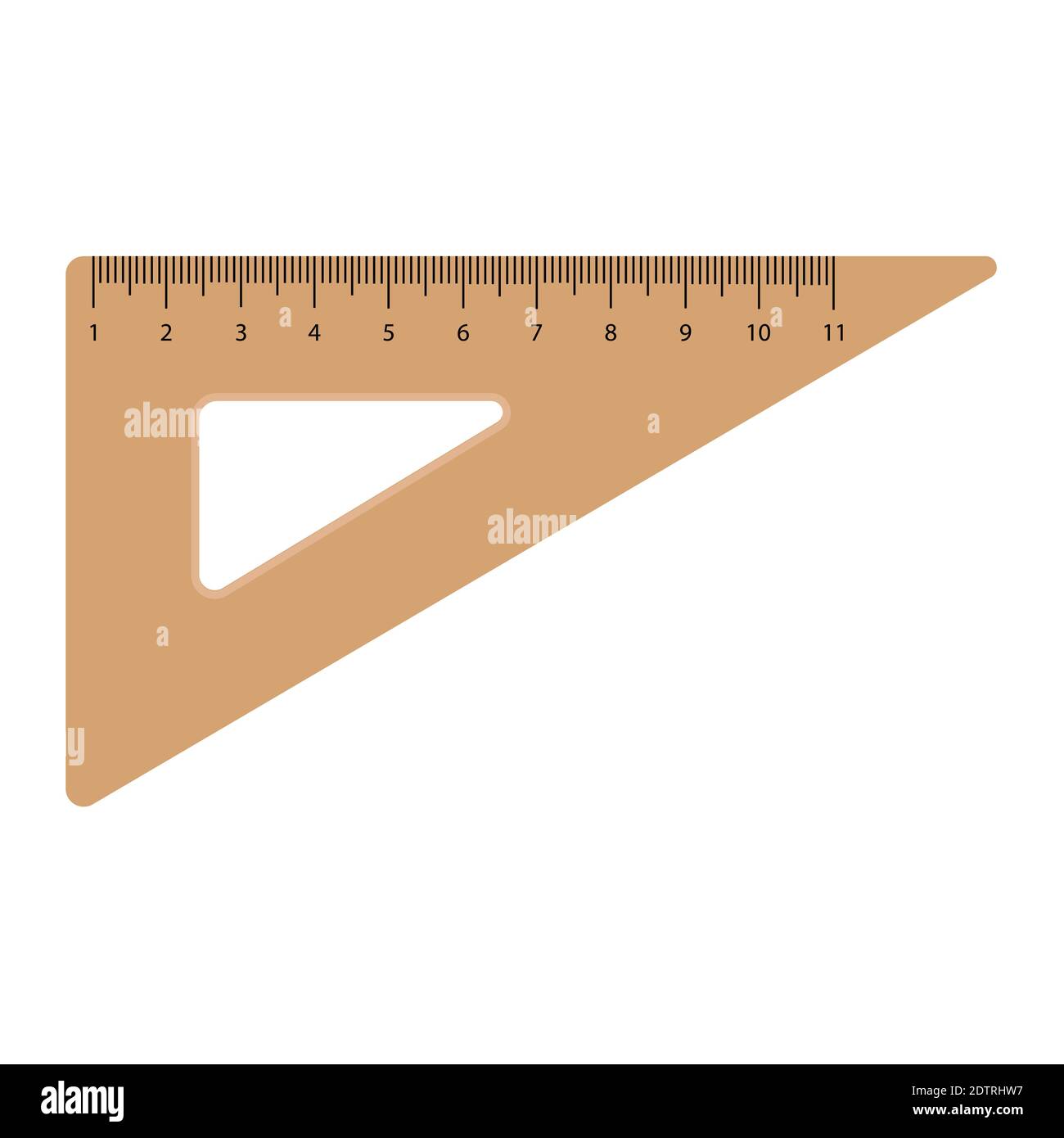 Retro wooden triangular ruler isolated on a white background. Measuring ...