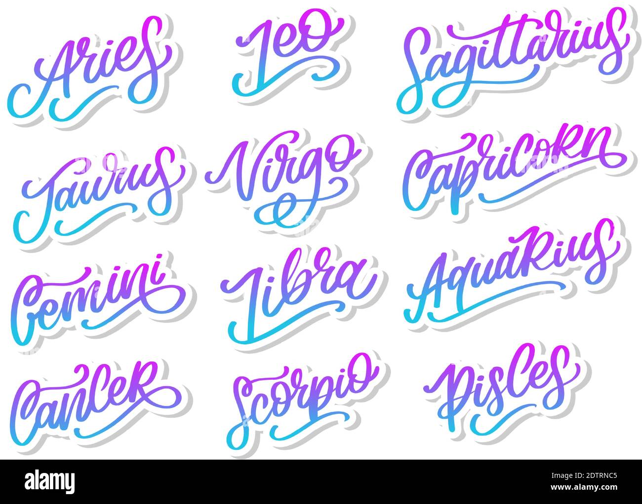 Zodiac lettering Vector Sign. Cartoon astrology text illustration ...