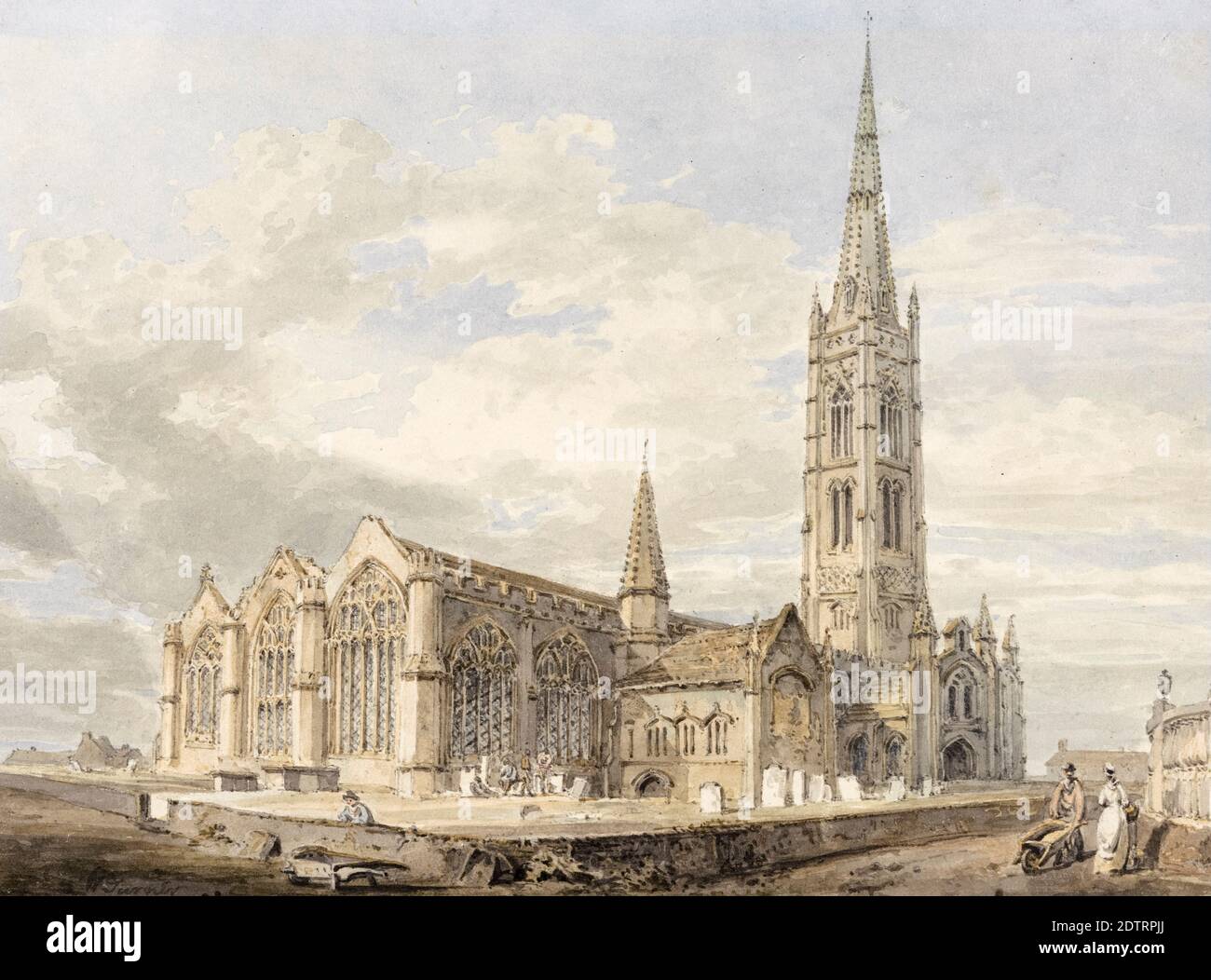 North East View of Grantham Church, Lincolnshire, landscape painting by ...