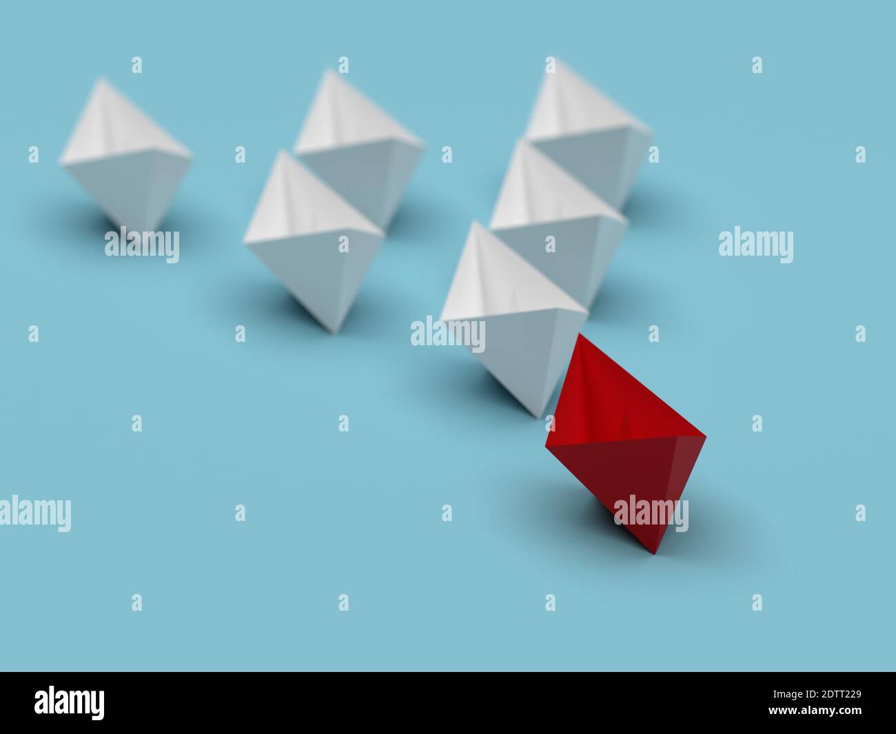 Leadership and business concept. One red leader ship leads other white ...