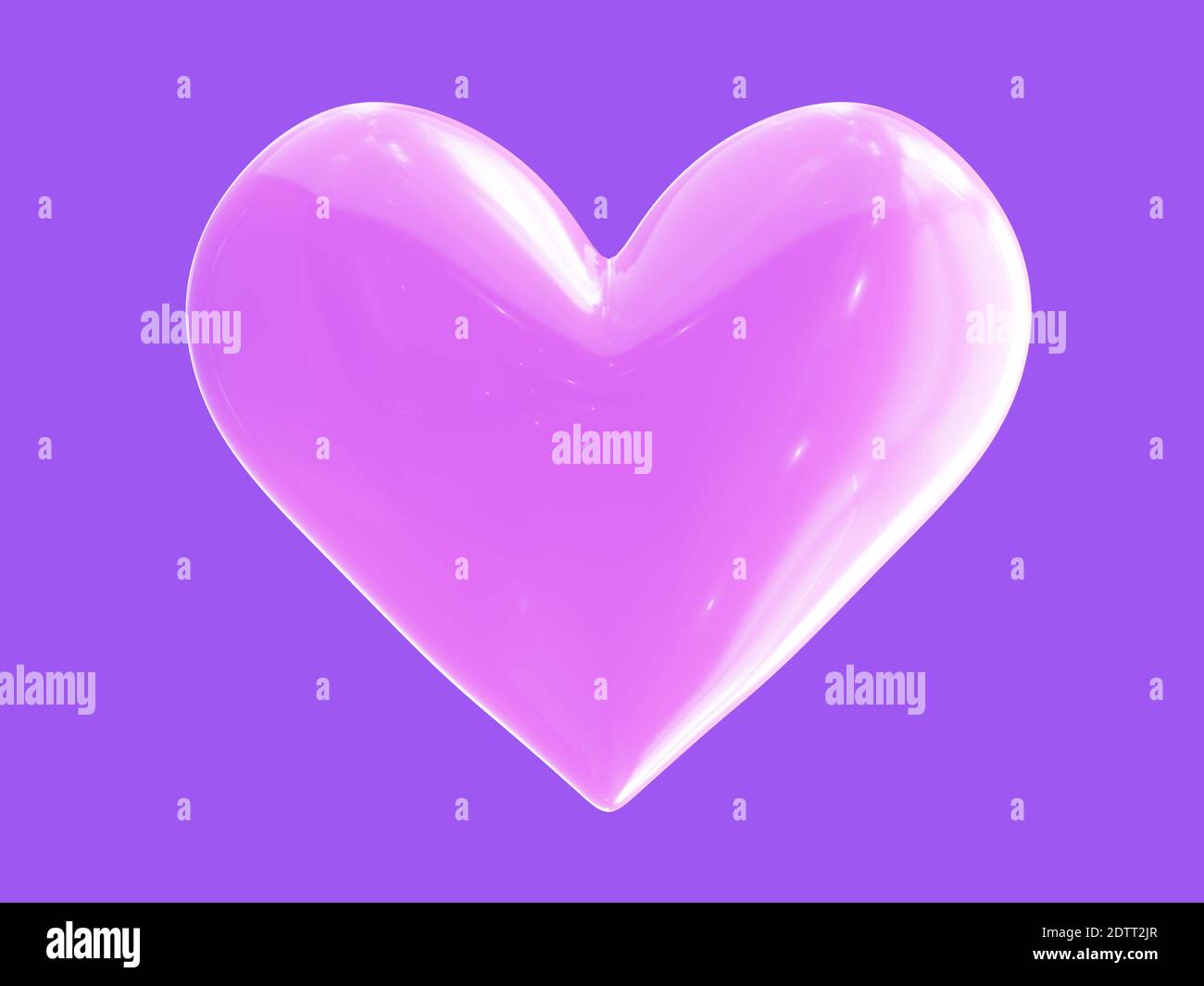 shiny pink heart with highlights isolated on violet background. 3d ...