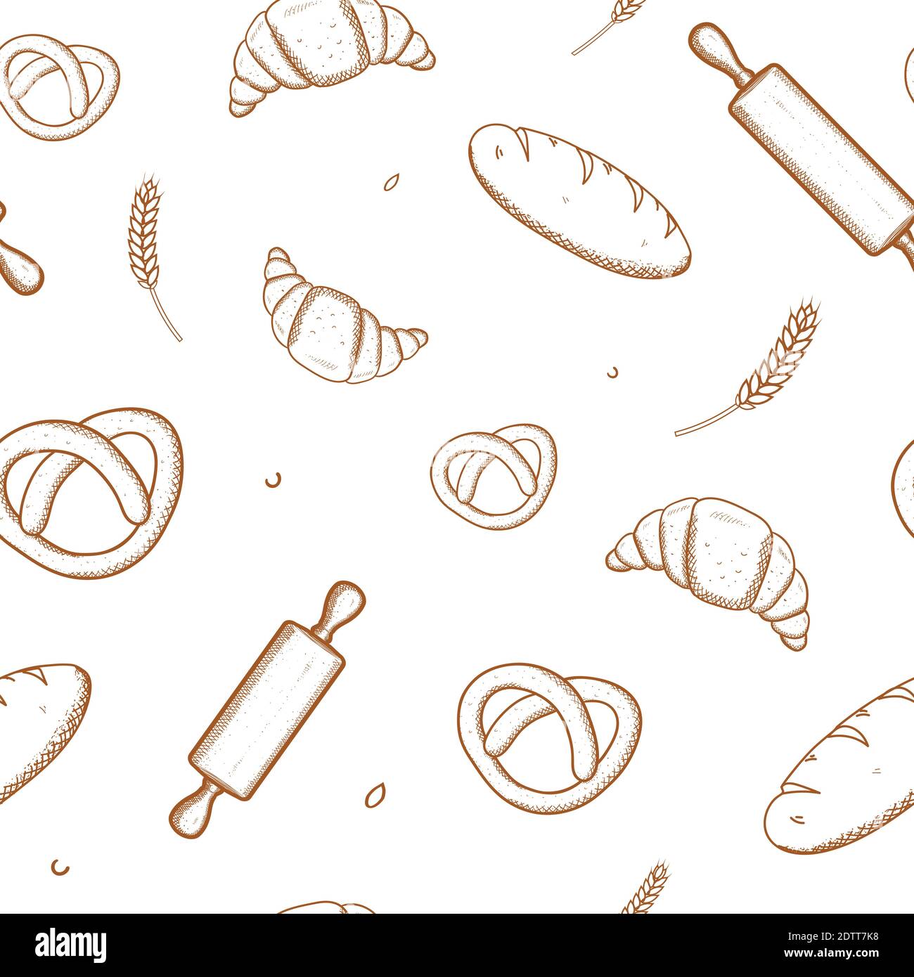 Hand drawn seamless pattern of bread and bakery products. Baked goods ...