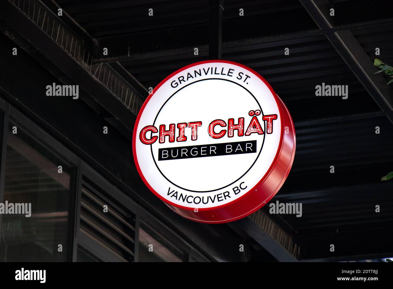 Vancouver, Canada - June 29,2020: View of sign Chit Chat Burger Bar in ...
