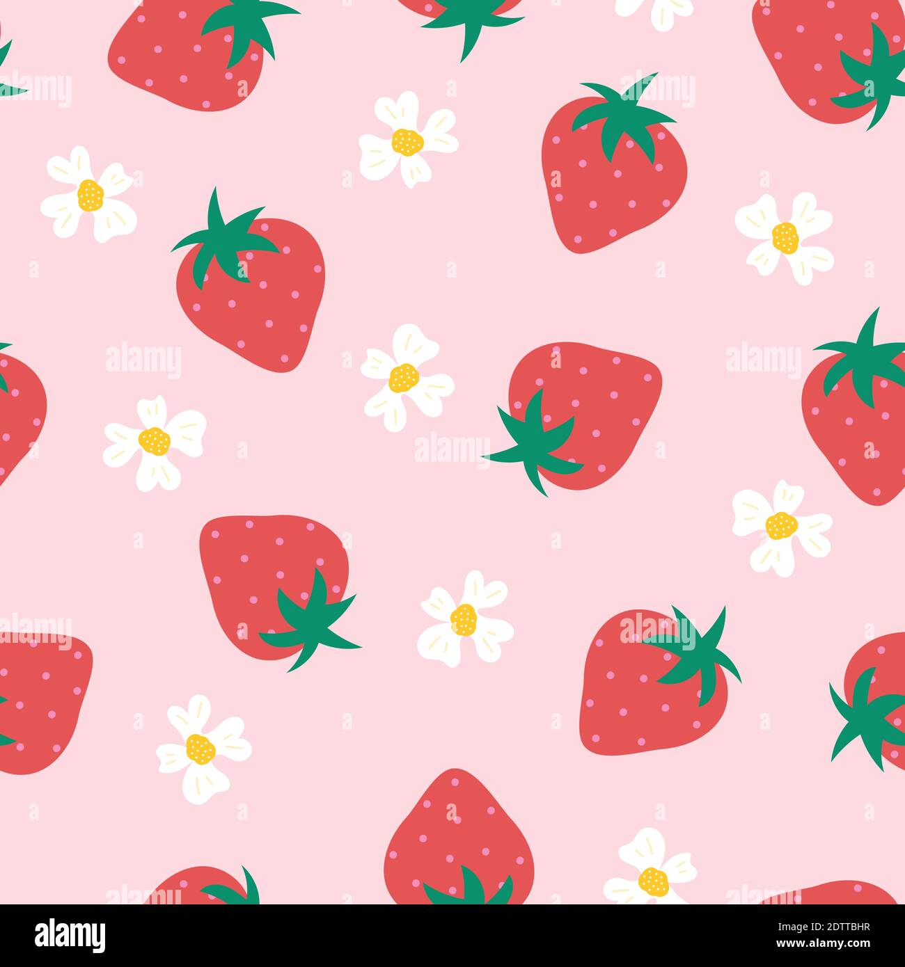 Strawberry flowers seamless vector pattern. Repeating background with ...