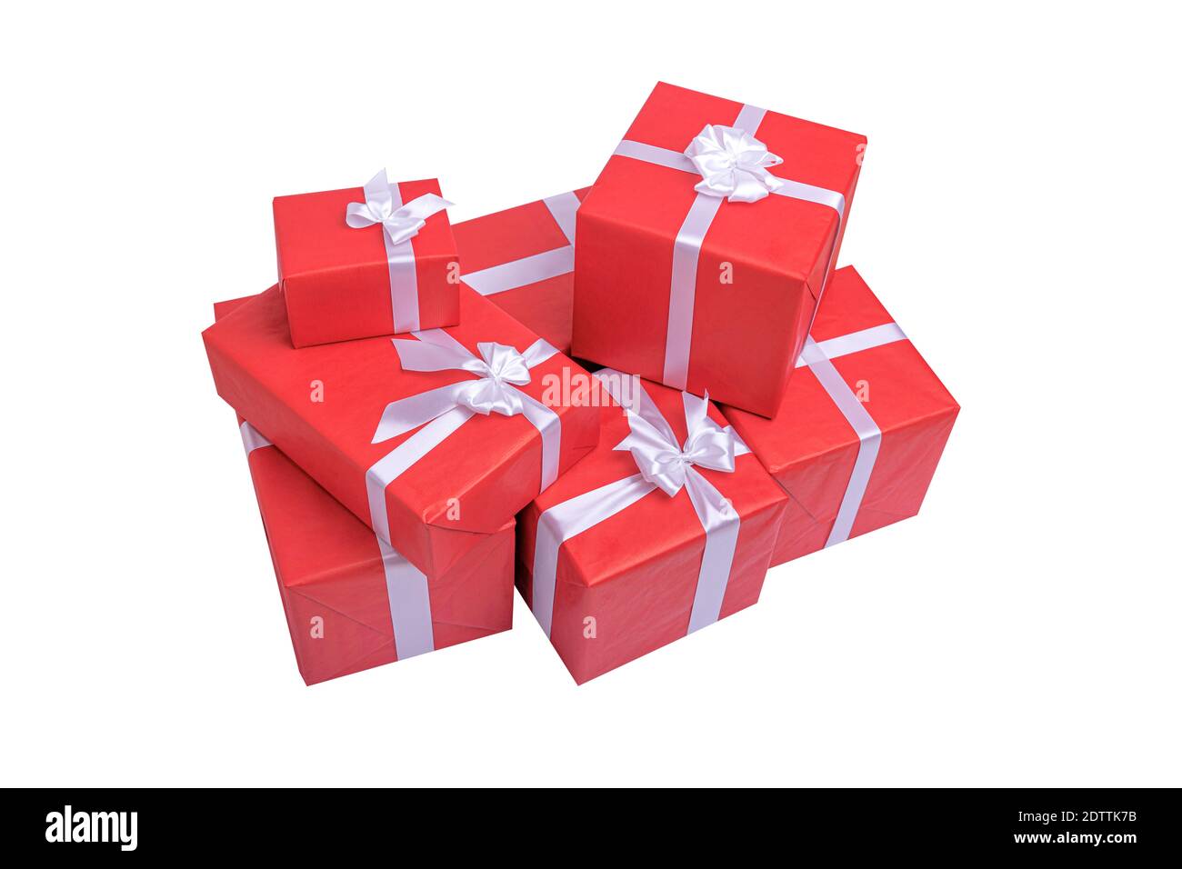 Red boxes with gifts isolated on white background Stock Photo - Alamy