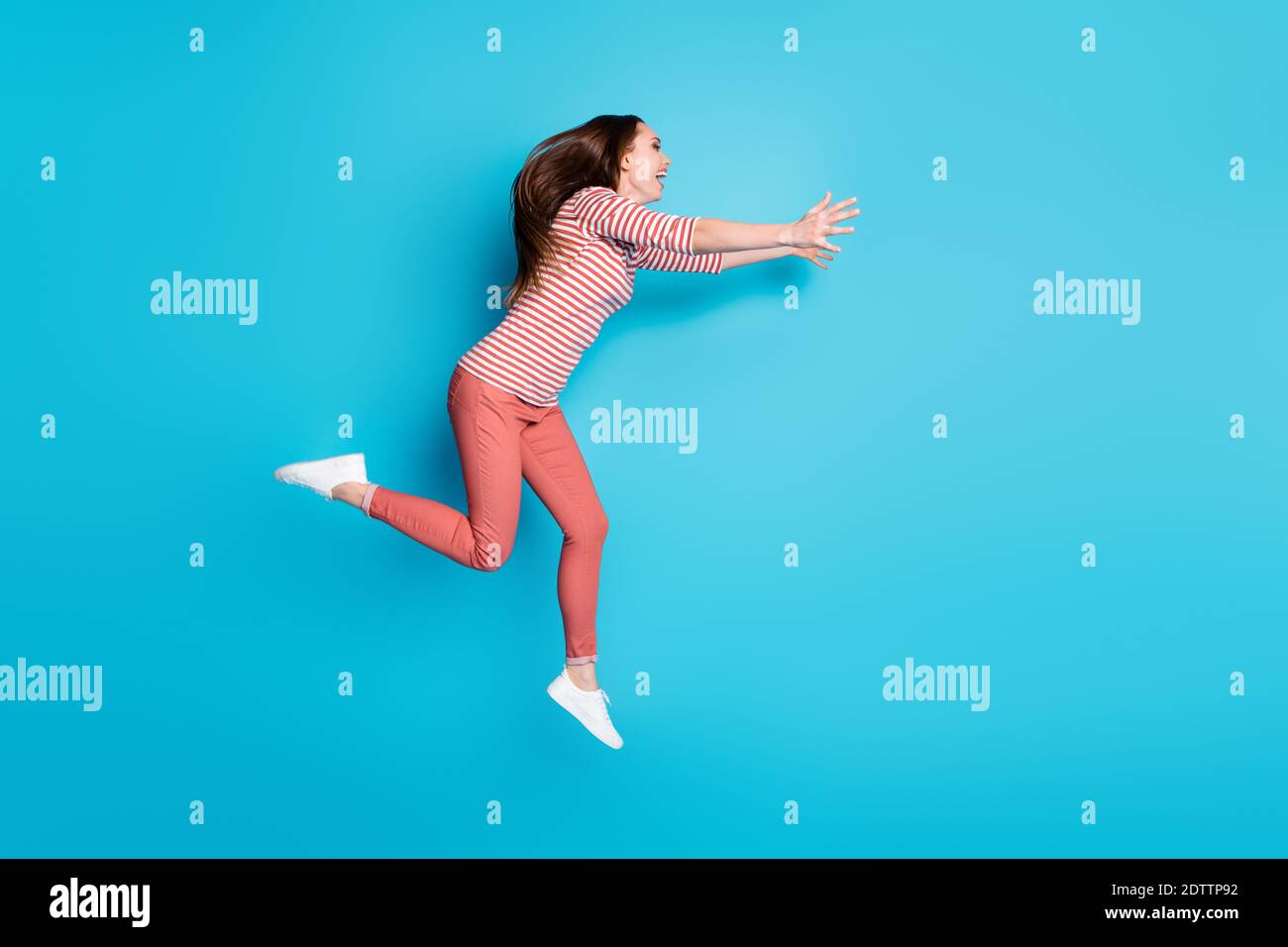 I havent seen your for ages. Full length profile side photo cheerful ...