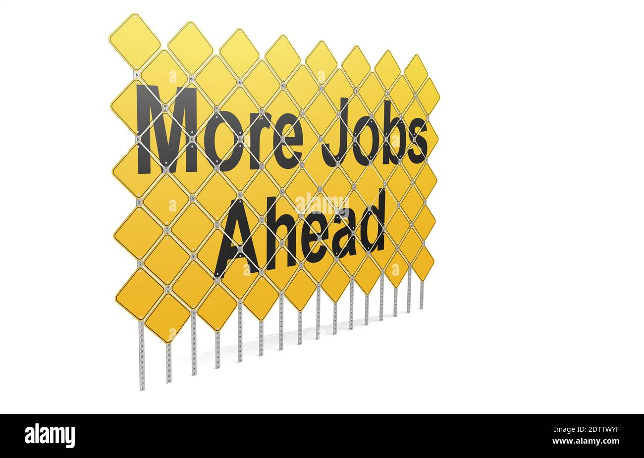 A 3d rendering of a giant yellow road sign with a "More jobs ahead ...