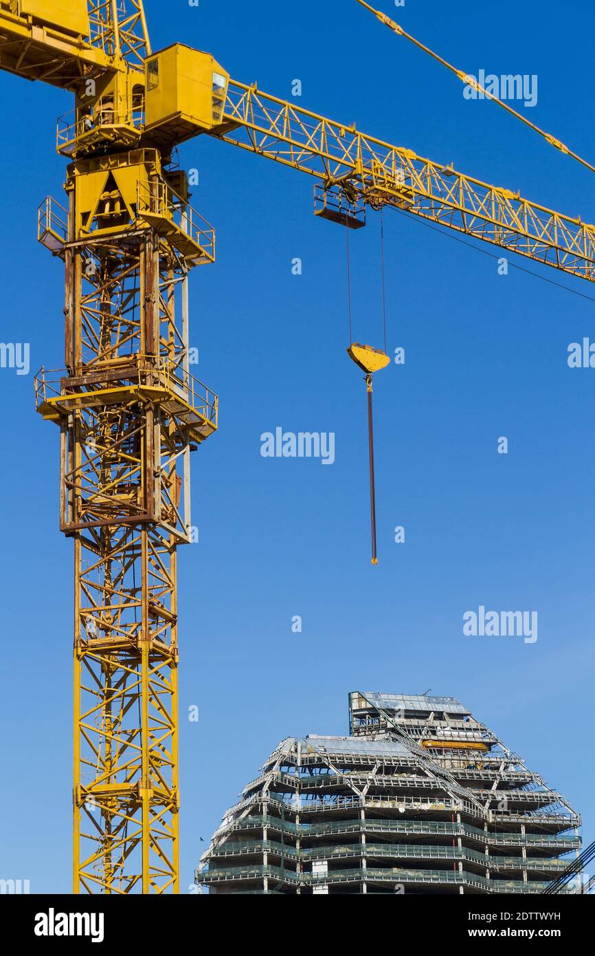 Russia. Moscow. Construction machinery. The work of cranes during a ...