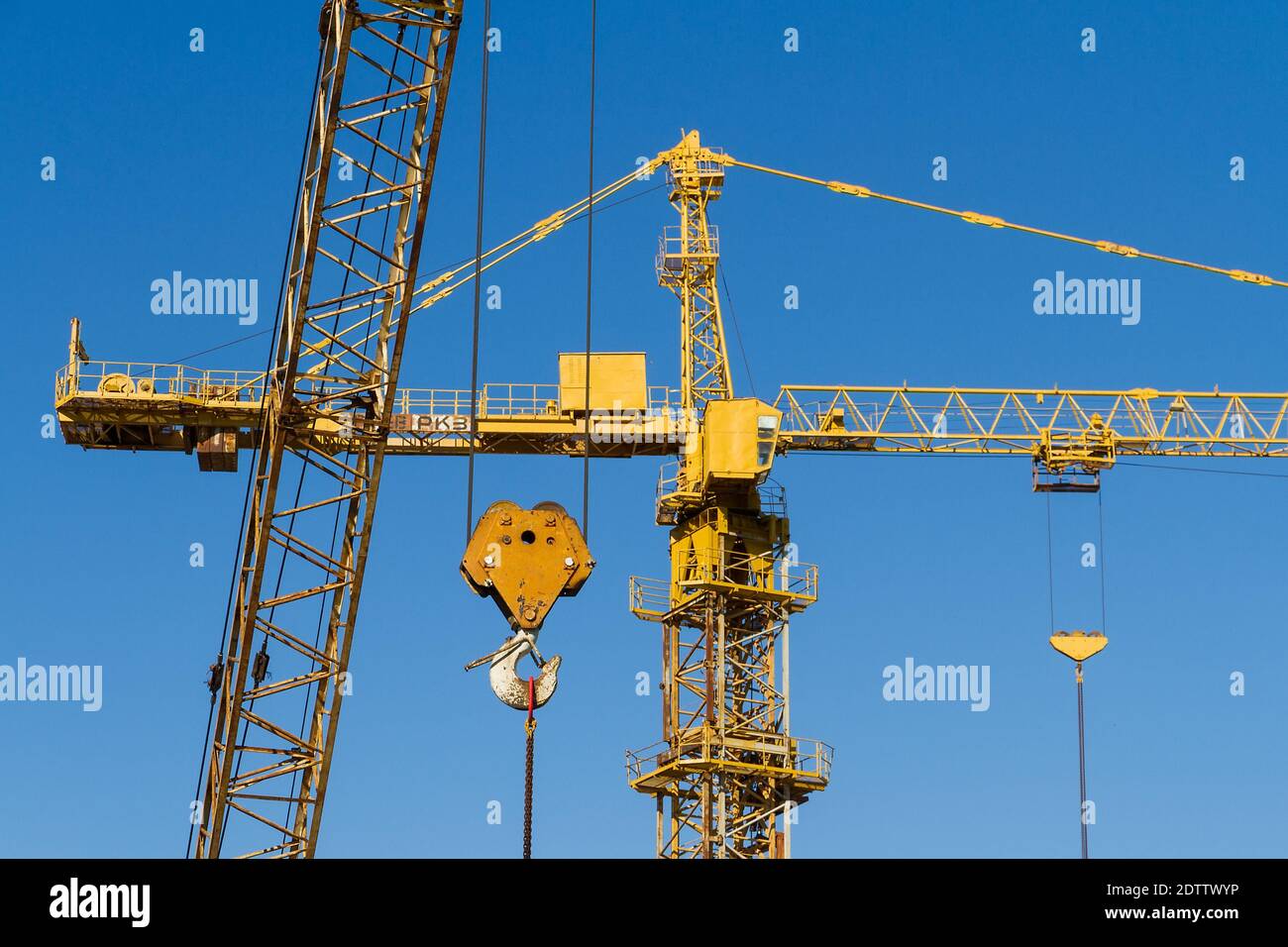 Russia. Moscow. Construction machinery. The work of cranes during a ...