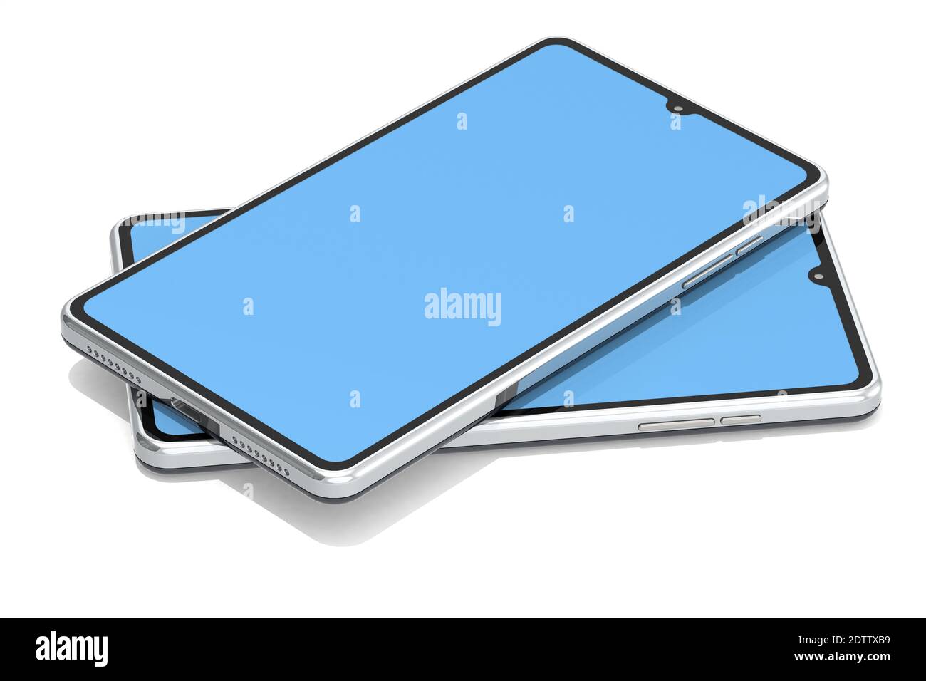 A 3d rendering of smart mobile phones isolated on a white background ...