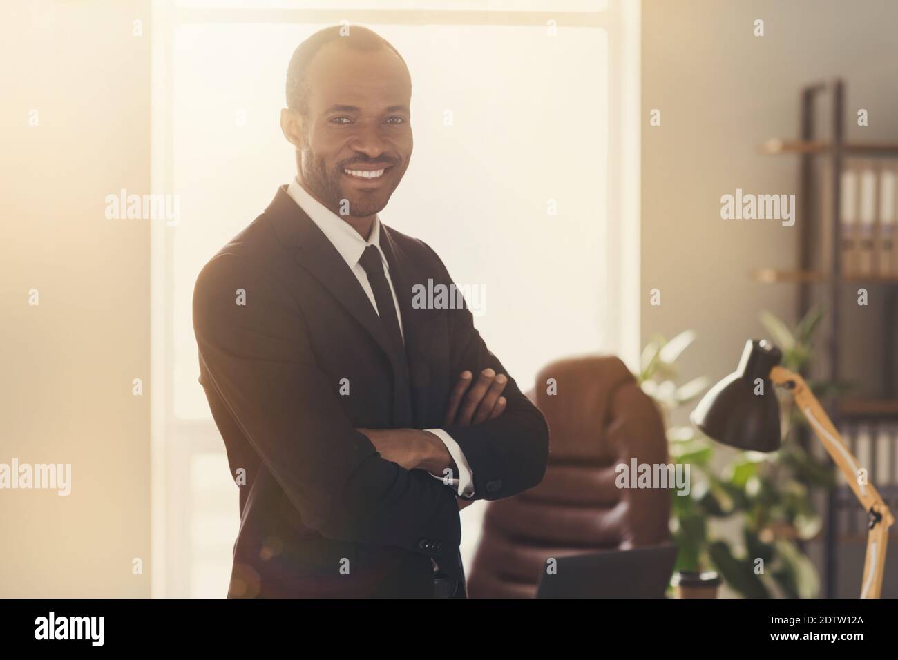 Photo of attractive handsome dark skin business man boss guy stand self ...