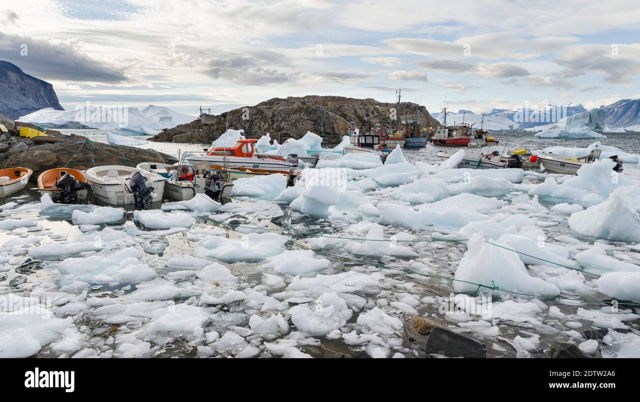 The harbour. The town Uummannaq in the north of West Greenland, located ...
