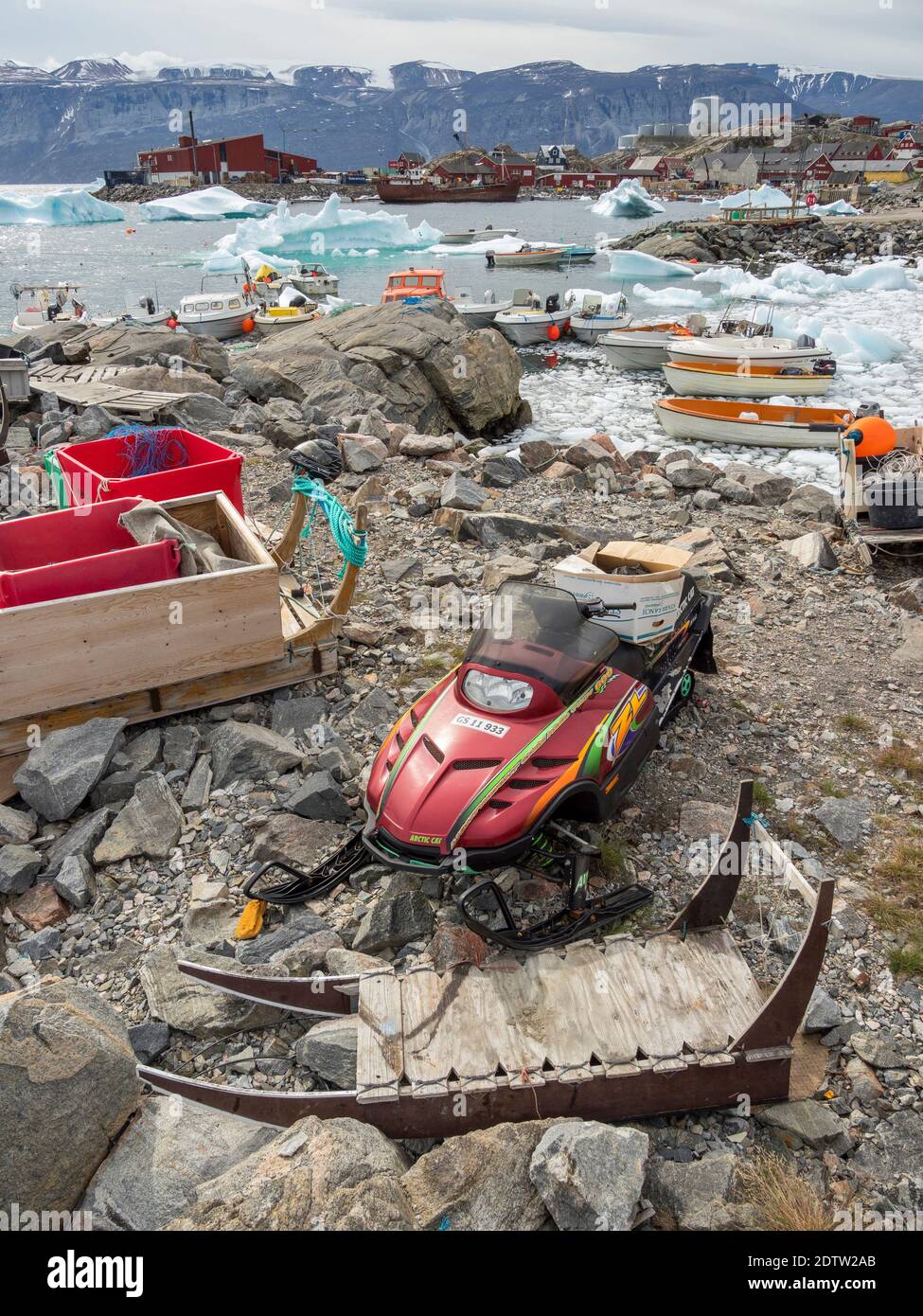 The harbour. The town Uummannaq in the north of West Greenland, located ...
